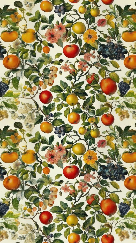 Vintage floral calico wallpaper fruit | Free Photo Illustration - rawpixel