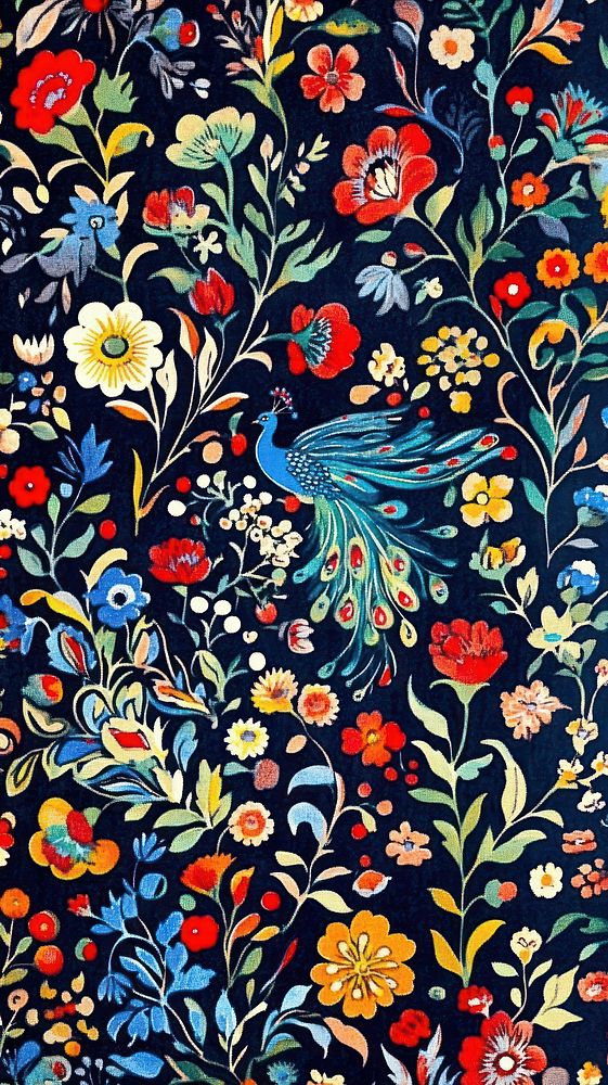 Vintage florals calico wallpaper illustration | Free Photo Illustration ...