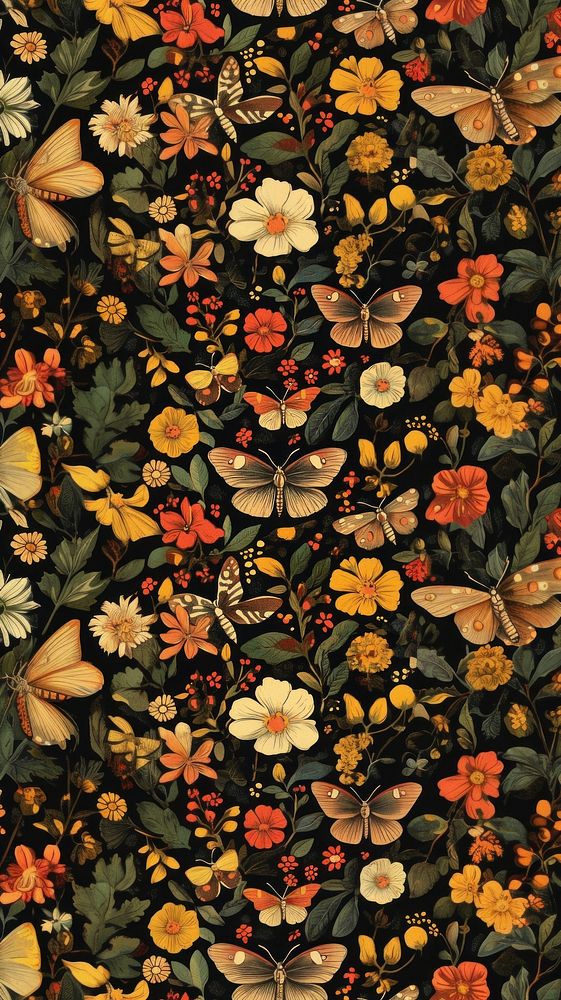 Vintage moth calico wallpaper pattern | Free Photo Illustration - rawpixel