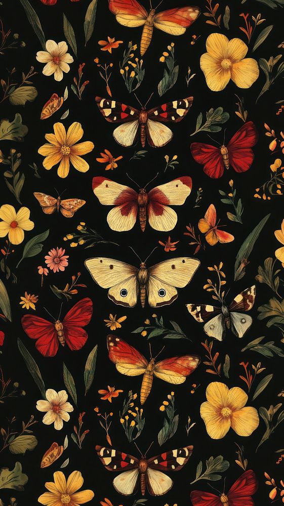 Vintage moth calico wallpaper pattern | Free Photo Illustration - rawpixel
