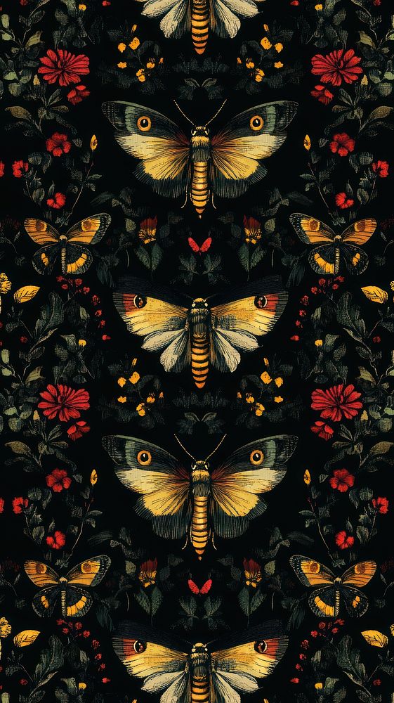Vintage moth calico wallpaper pattern | Free Photo Illustration - rawpixel