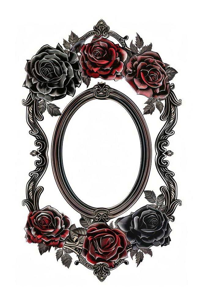 Gothic oval frame rose illustration | Free Photo Illustration - rawpixel