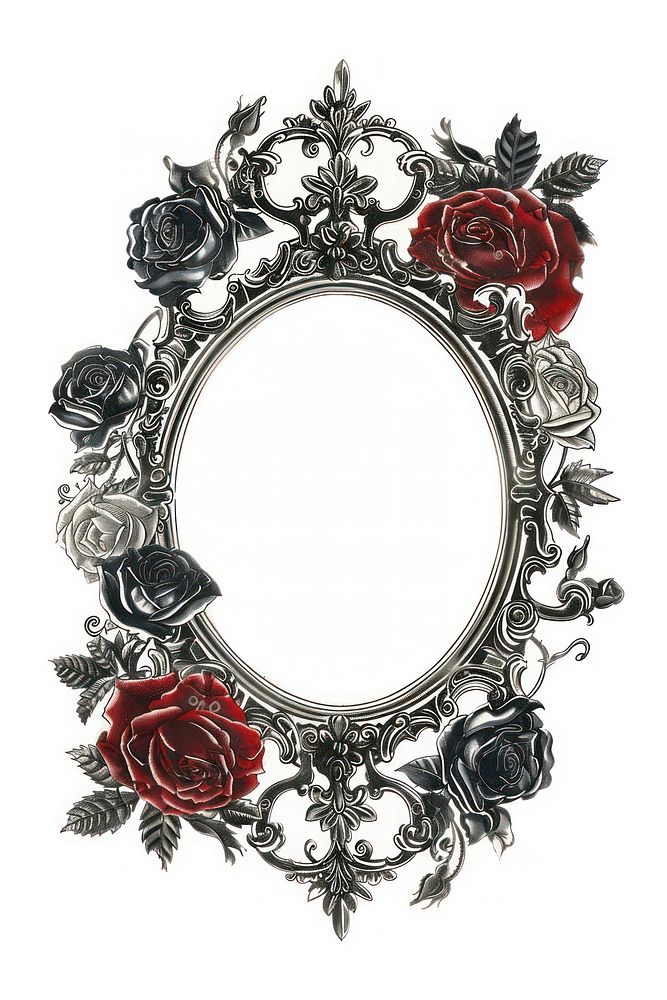 Gothic oval frame roses vintage | Free Photo Illustration - rawpixel