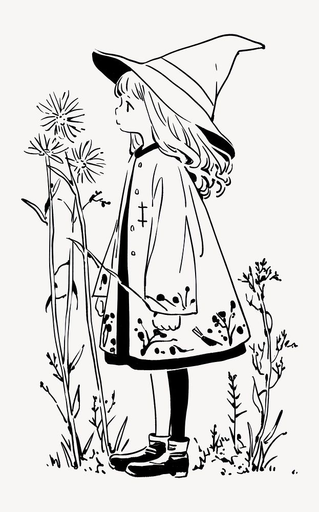 Wizard and flower illustration black | Free Vector - rawpixel
