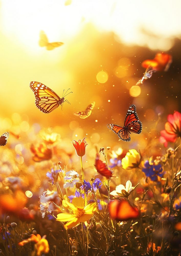 Magical field flowers bathed golden | Free Photo - rawpixel