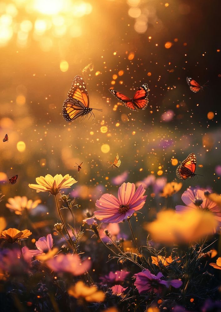 Magical field flowers bathed golden | Free Photo - rawpixel