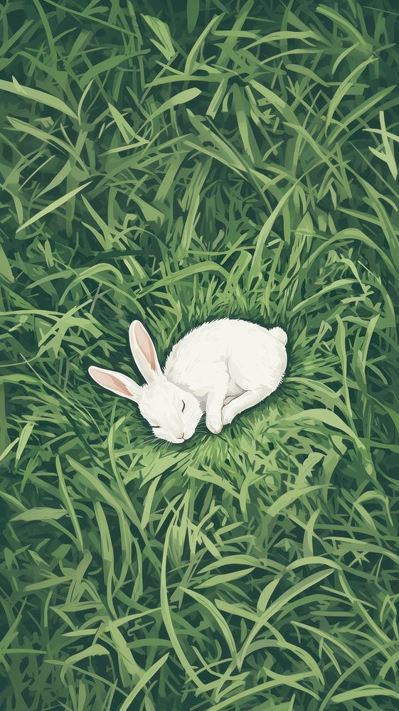 Grass field rabbit illustration green | Free Photo Illustration - rawpixel