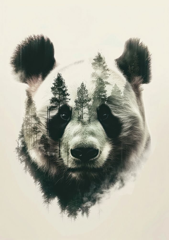 Panda trees wildlife exposure double. | Free Photo Illustration - rawpixel