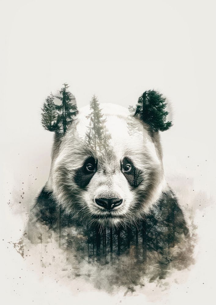 Panda trees wildlife exposure double. | Free Photo Illustration - rawpixel