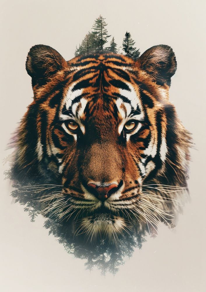 Tiger trees wildlife exposure double | Free Photo Illustration - rawpixel