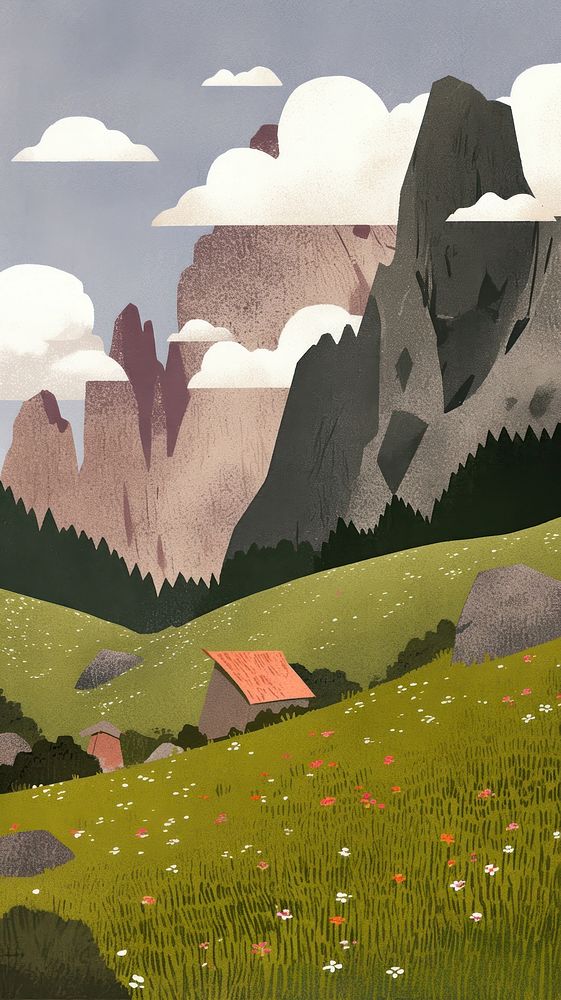 green pasture illustration countryside landscape. | Free Photo ...