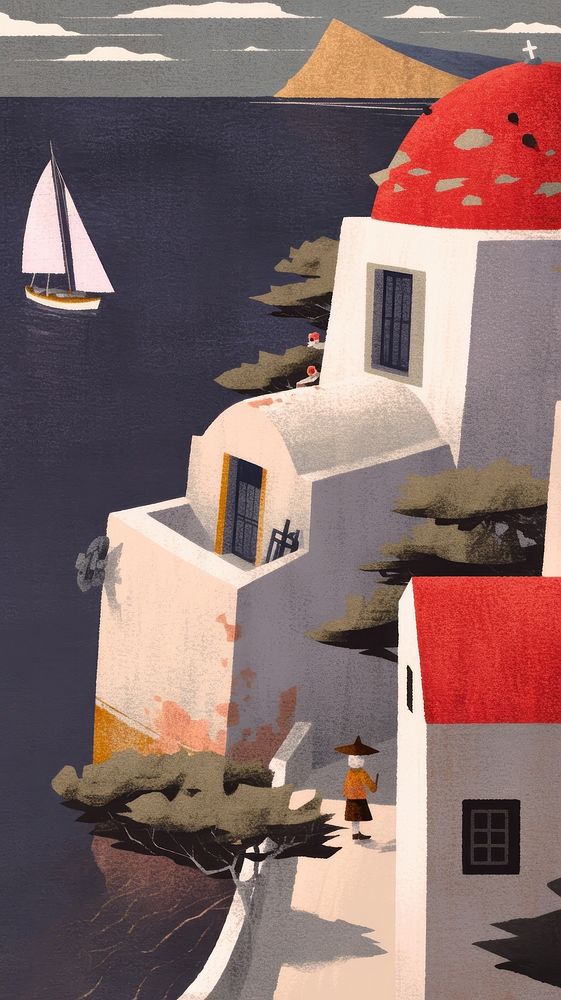 Santorini Greece ocean view landscape | Free Photo Illustration - rawpixel