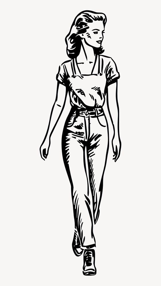 Woman walk sketch drawing white | Free Vector - rawpixel
