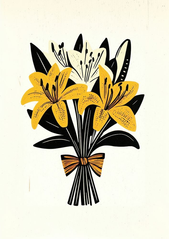 Linocut bunch lily lilies illustration | Free Photo Illustration - rawpixel