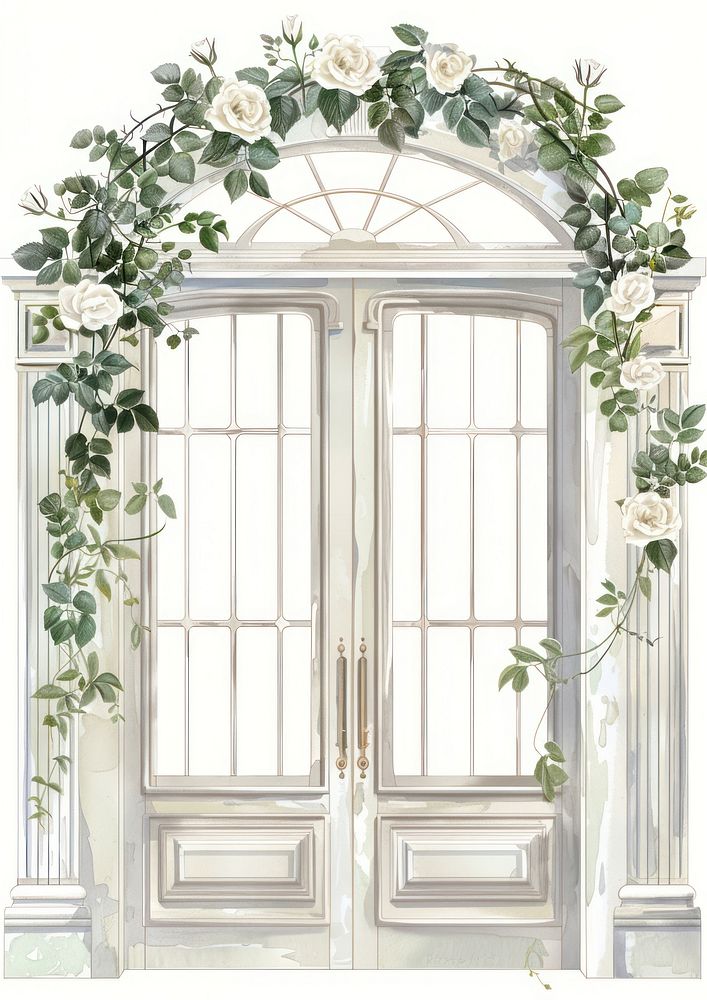 Classic door roses illustration flowers. | Free Photo Illustration ...
