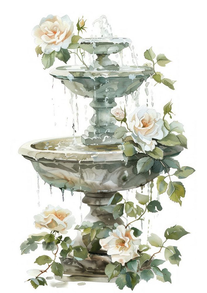 Classic fountain water roses art. | Free Photo Illustration - rawpixel