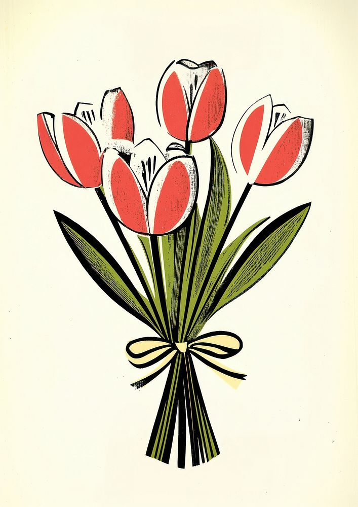 Linocut bunch tulips illustration flower | Free Photo Illustration ...