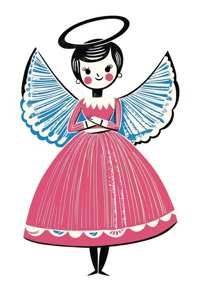 Linocut fairy angel doll illustration | Free Photo Illustration - rawpixel