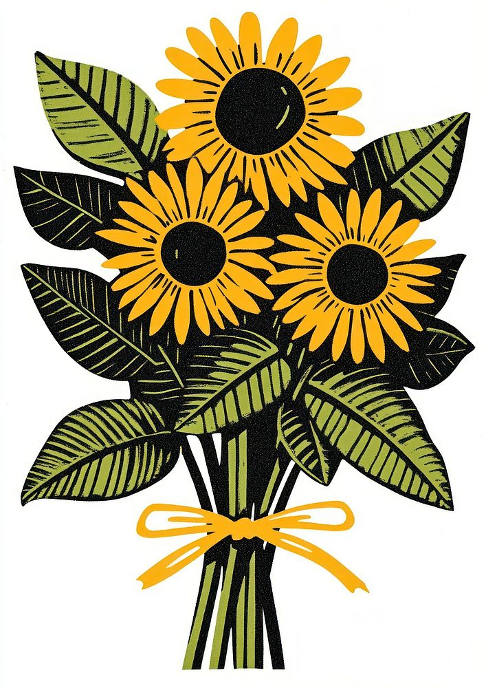 Linocut bunch sunflower sunflowers illustration | Free Photo ...