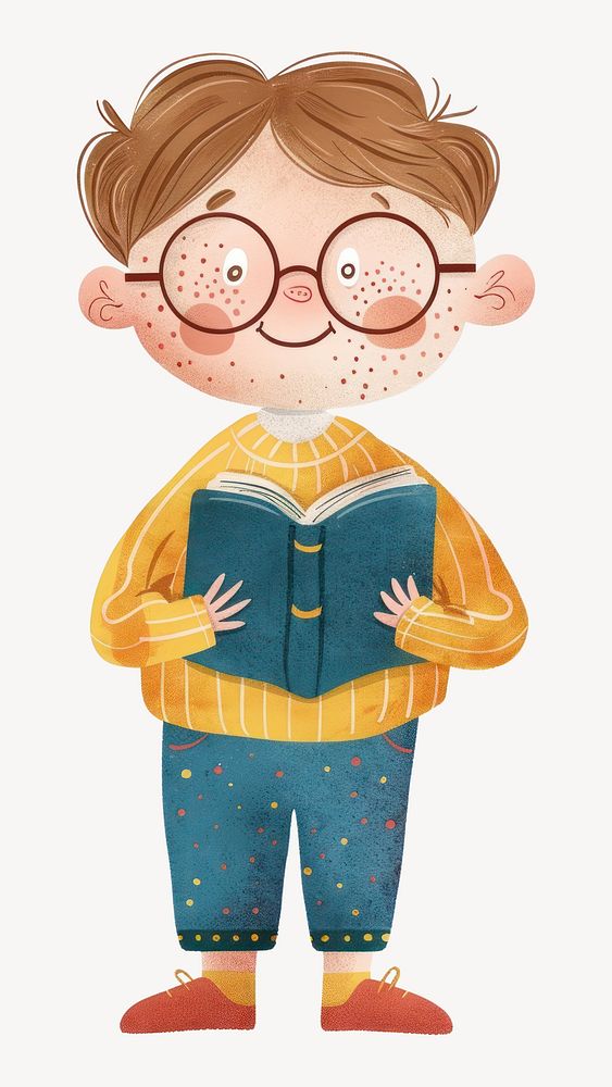 Boy Bookworm cartoon illustration glasses | Free Vector - rawpixel