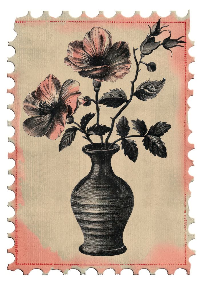 Vintage postage stamp flower vase | Free Photo - rawpixel