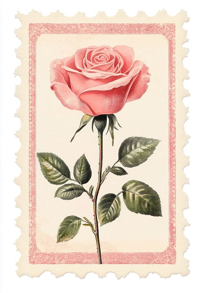 Vintage postage stamp rose illustration | Free Photo - rawpixel
