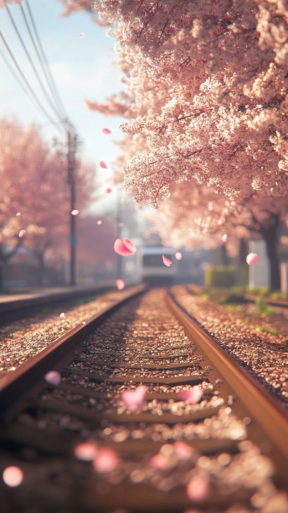 Cherry blossom wallpaper train outdoors | Free Photo - rawpixel