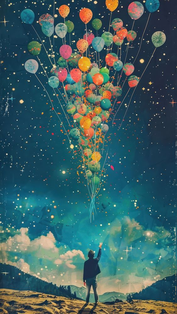 Million stars galaxy balloons night | Free Photo Illustration - rawpixel