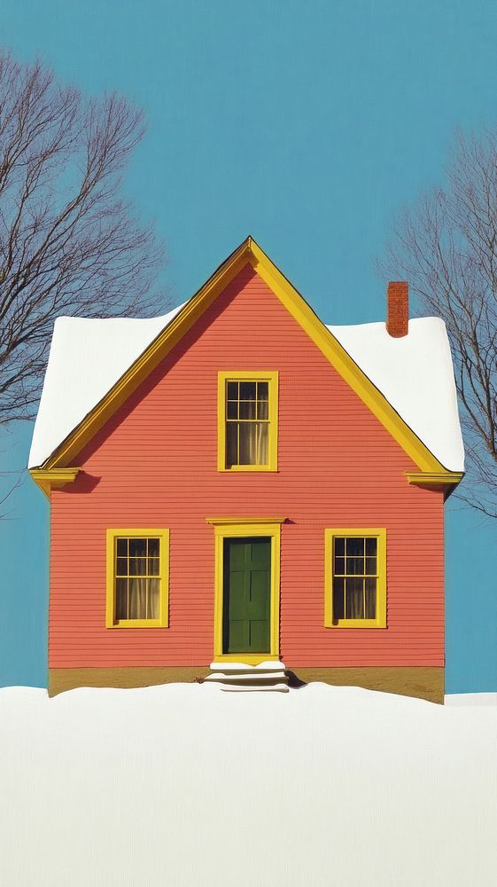 Red house winter snow and | Free Photo Illustration - rawpixel