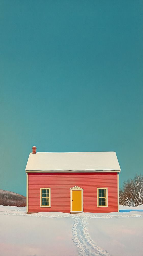 Red house winter snow and | Free Photo Illustration - rawpixel