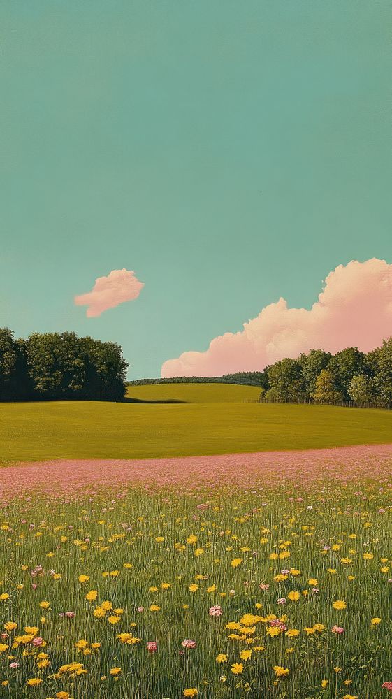 Spring meadow landscape wallpaper flowers. | Free Photo Illustration ...