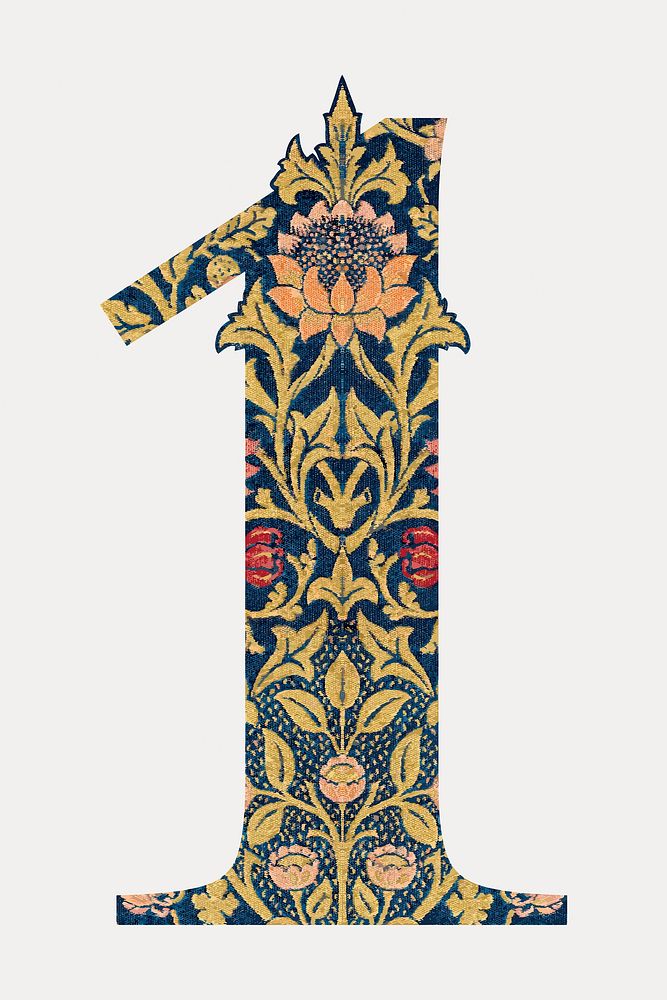 Number 1 vintage font, botanical | Free Vector - rawpixel