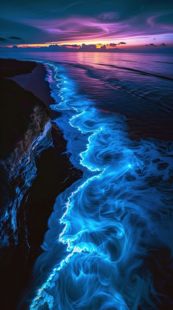 Mesmerizing aerial view shoreline bioluminescent | Free Photo - rawpixel