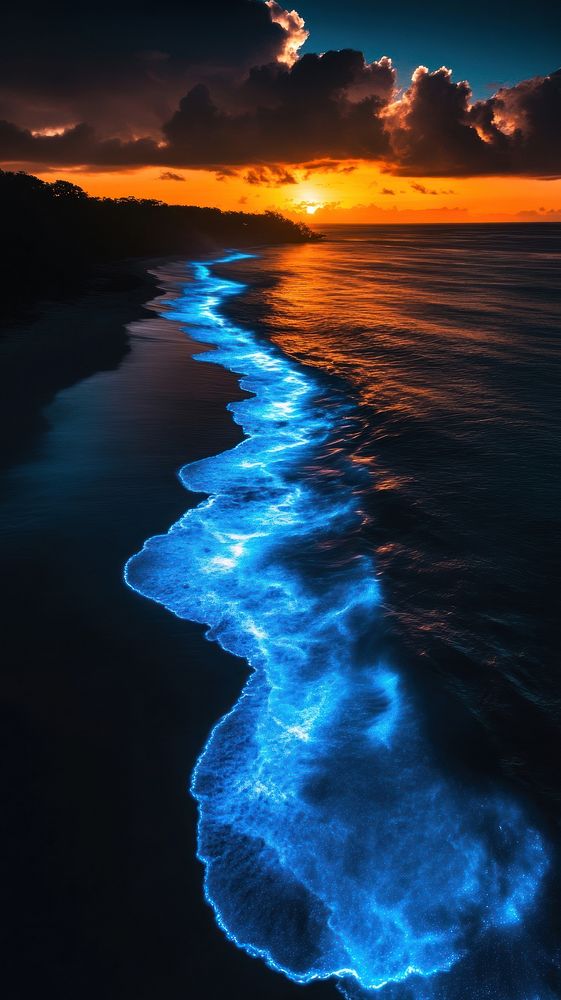 Mesmerizing aerial view shoreline bioluminescent | Free Photo - rawpixel