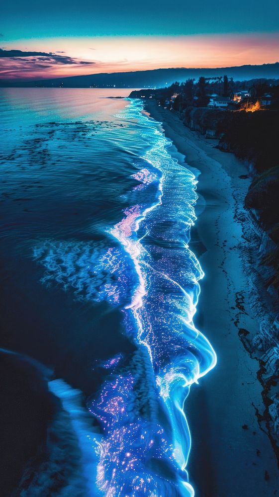 Mesmerizing aerial view shoreline bioluminescent | Free Photo - rawpixel