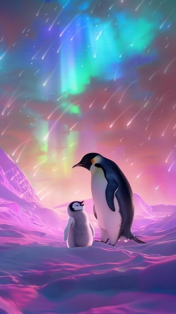 Heartwarming animated scene penguin vibrant | Free Photo Illustration ...