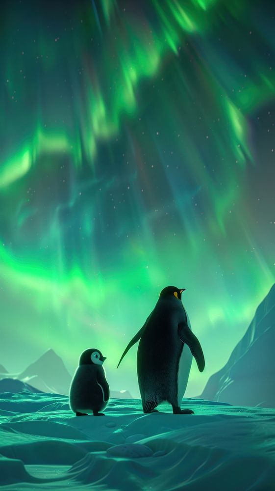 Heartwarming animated scene penguin sky | Free Photo Illustration ...