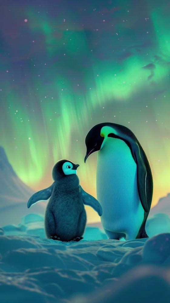 Heartwarming animated scene penguin sky | Free Photo Illustration ...
