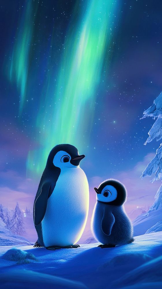 Heartwarming animated scene penguins nature | Free Photo Illustration ...
