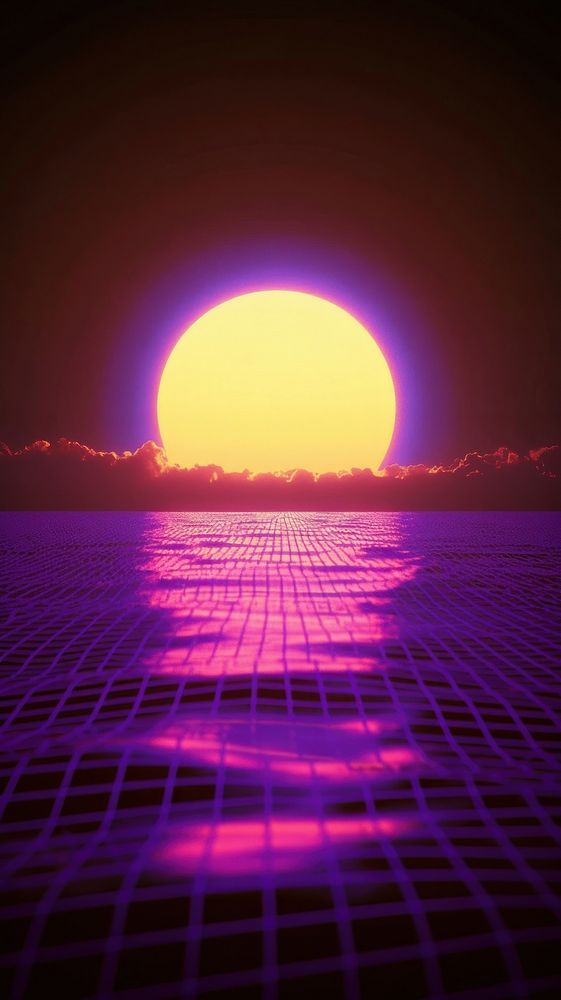 Synthwave sun horizon pattern sunset | Free Photo Illustration - rawpixel