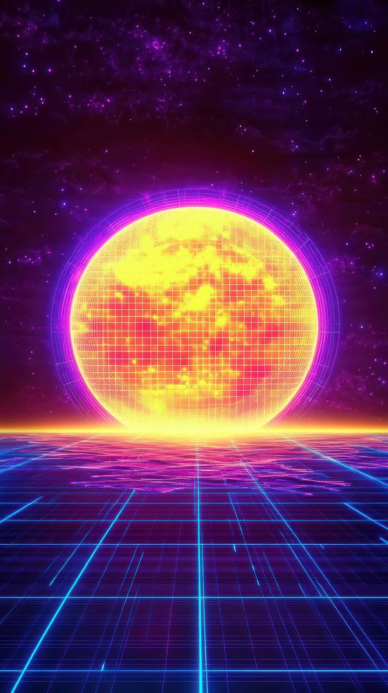 Synthwave sun purple orange glow. | Free Photo Illustration - rawpixel