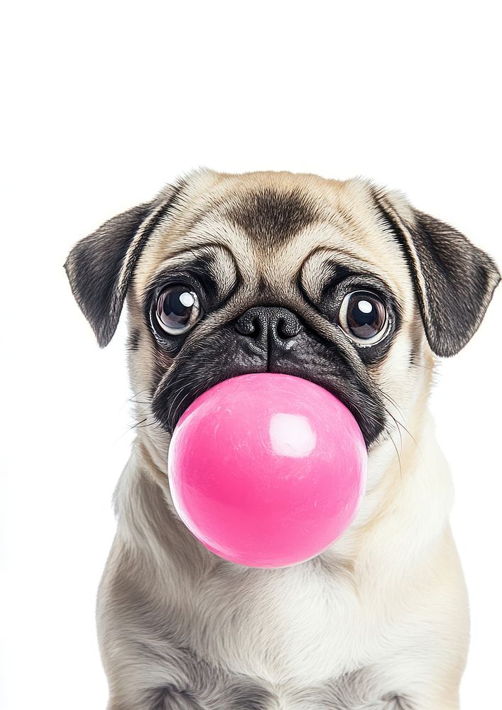 Pug pink bubble-gum animal dog | Free Photo - rawpixel