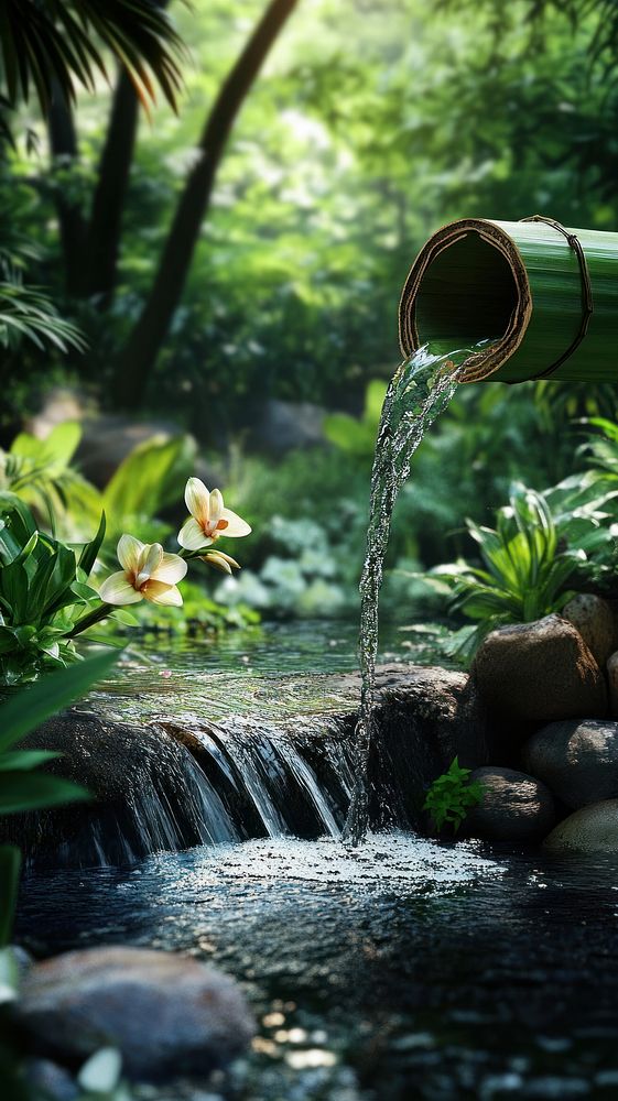 Nature bamboo pouring water plants | Free Photo - rawpixel