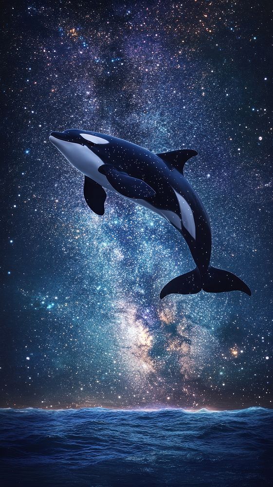 Orca floating ocean whale night | Free Photo Illustration - rawpixel