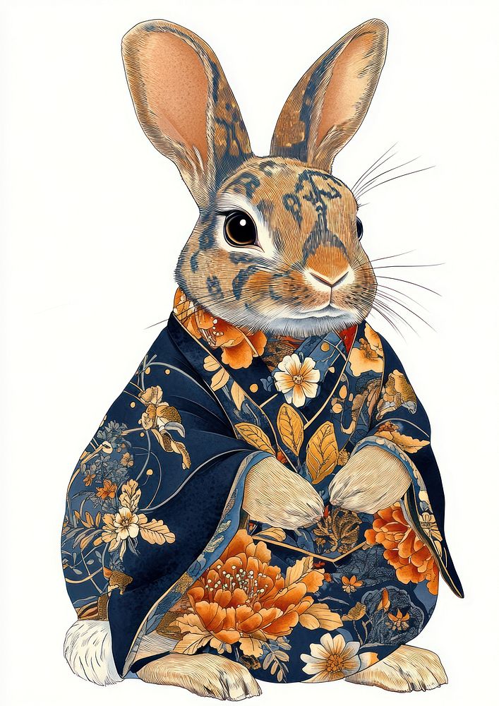 elegant rabbit illustration traditional animal. | Free Photo ...