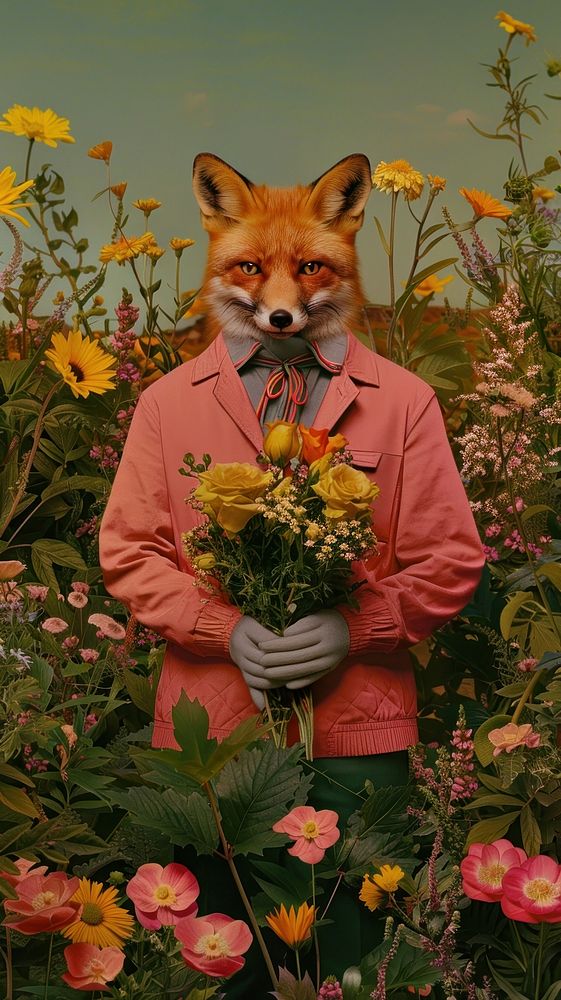 Flower wallpaper flowers fox character. | Free Photo - rawpixel