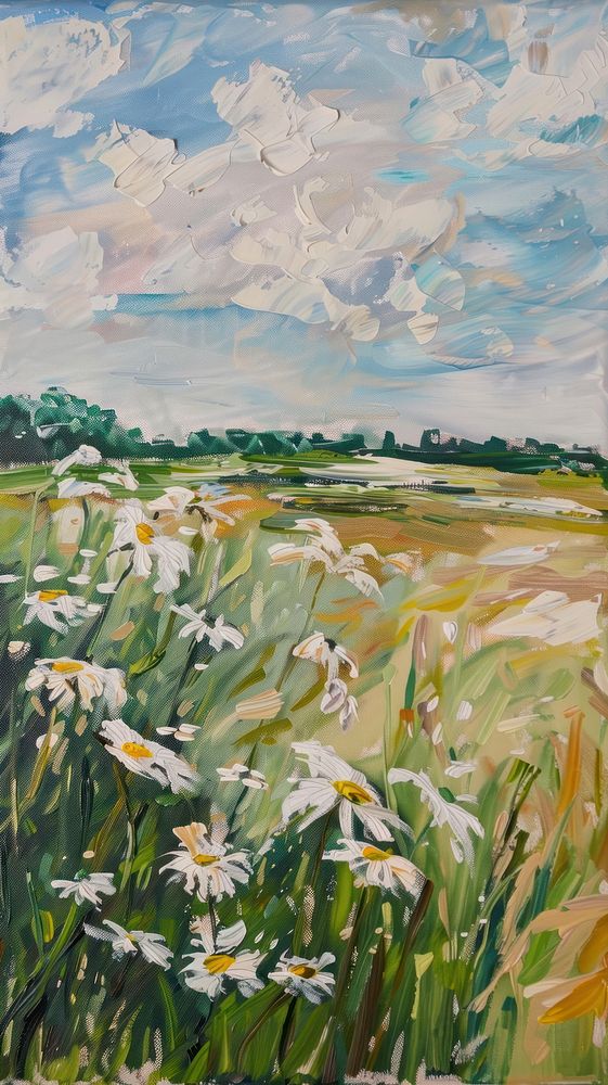 Field daisy painting impressionist landscape | Free Photo Illustration ...