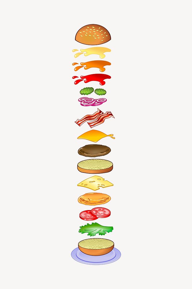 Burger ingredients clipart, food illustration. | Free Photo - rawpixel