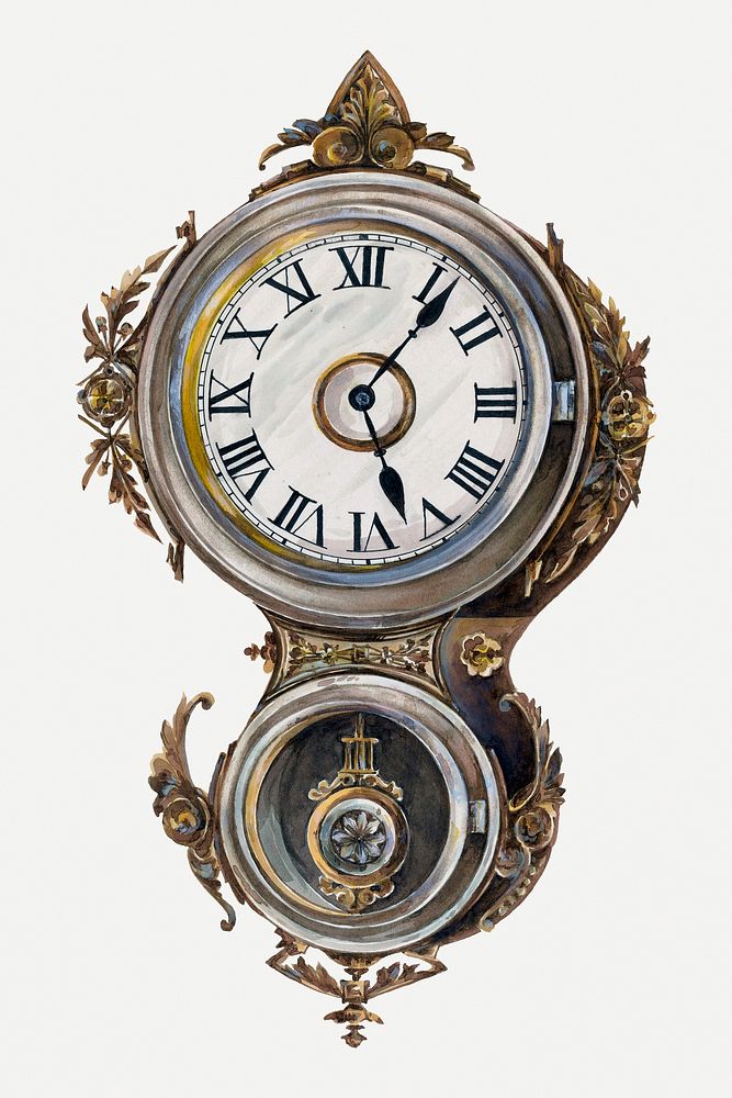Vintage wall clock psd illustration, | Premium PSD - rawpixel