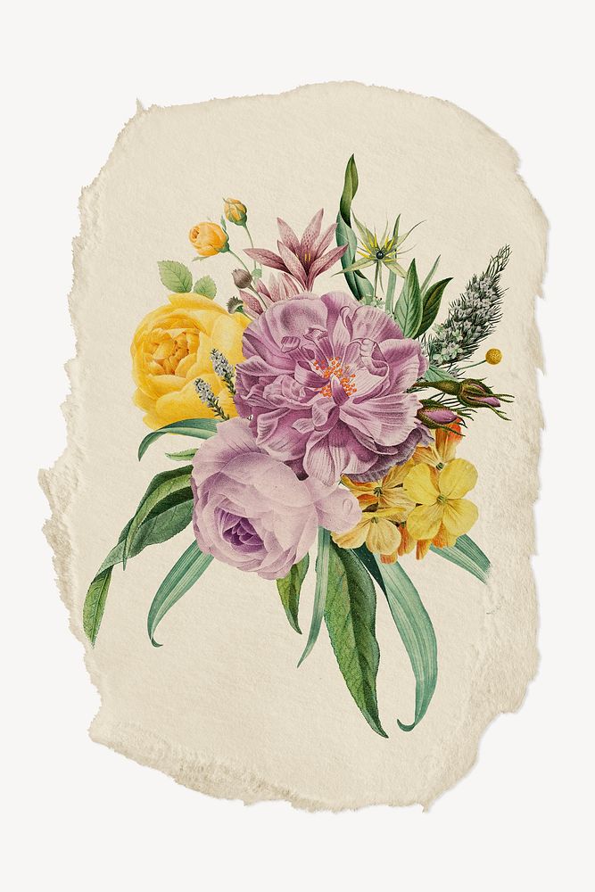 Flower bouquet sticker, ripped paper | Premium PSD - rawpixel